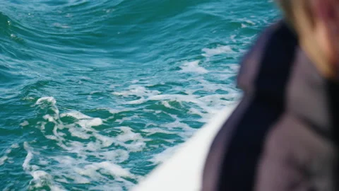 Close Up Of Blue Ocean Wake Beside Boat ... | Stock Video | Pond5