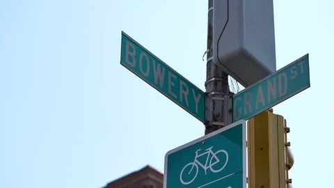 Close up Bowery Grand st sign in NY HD | Stock Video | Pond5
