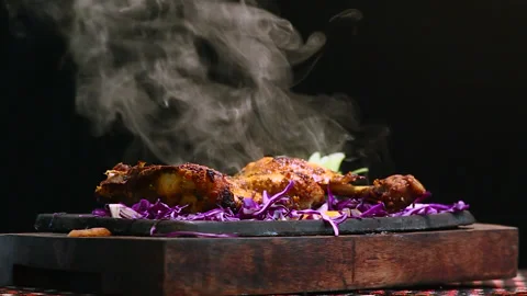 Close-Up Chicken BBQ on Round Table With... | Stock Video | Pond5