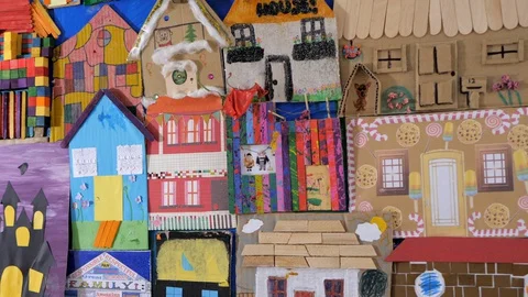 CLOSE UP Of A Collage Of School Art Atta... | Stock Video | Pond5