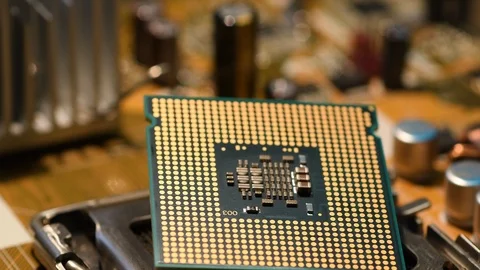 close up of CPU Chip Microprocessor on P... | Stock Video | Pond5