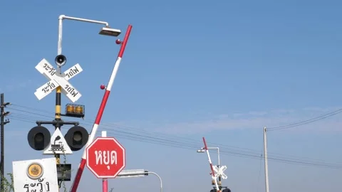 Close up of crossing railroad warning si... | Stock Video | Pond5