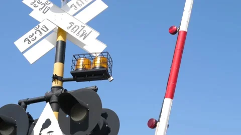 Close up of crossing railroad warning si... | Stock Video | Pond5