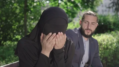 Close-up of crying muslim woman in hijab... | Stock Video | Pond5