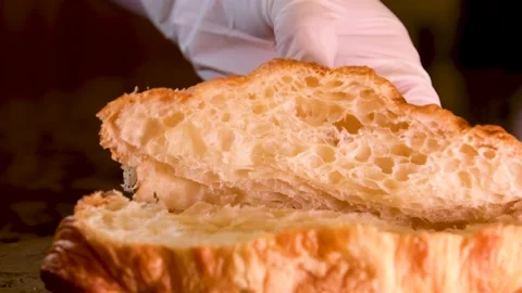 Close up of cut croissant, rotation in c... | Stock Video | Pond5