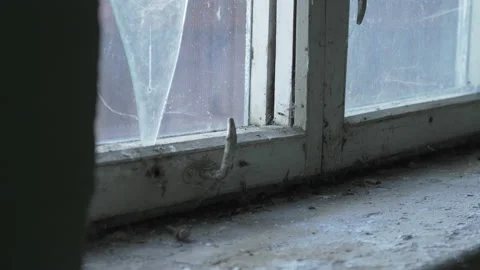 Close up of dirty broken glass window in... | Stock Video | Pond5