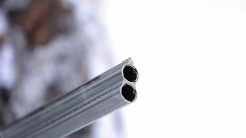 A close-up of the double-barrel rifle. M... | Stock Video | Pond5