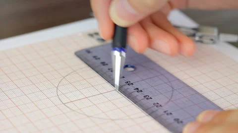 Close-up of drawing a diameter with penc... | Stock Video | Pond5