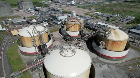 Close up drone view National grid Grain ... | Stock Video | Pond5