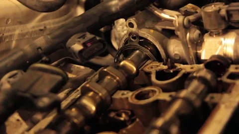 close-up exploded car engine in garage | Stock Video | Pond5