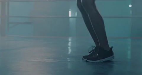 Close up of female feet in trainers jump... | Stock Video | Pond5