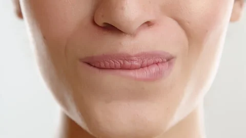 Close up of female lower half of face, b... | Stock Video | Pond5