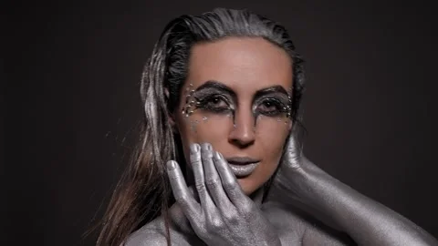 Close-up of a female model with silver s... | Stock Video | Pond5