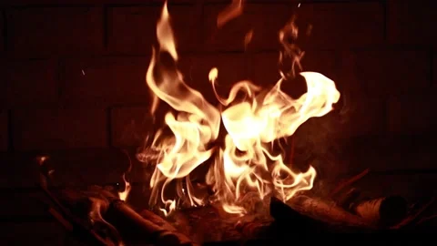 Close up of fire burning in a fireplace.... | Stock Video | Pond5