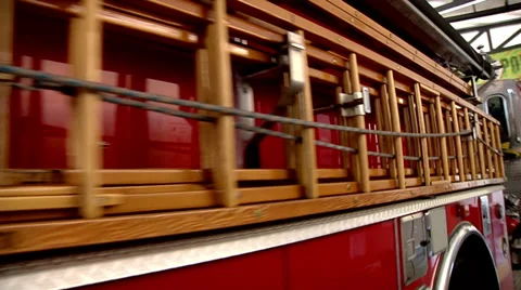 Close-Up: Firetruck's Wood Ladder in Fir... | Stock Video | Pond5