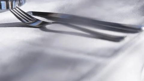 Close-Up of Fork and Knife Silverware on... | Stock Video | Pond5