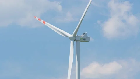 Close-up front view of a spinning wind m... | Stock Video | Pond5