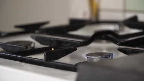 Close up gas stove blue fire. Kitchen bu... | Stock Video | Pond5