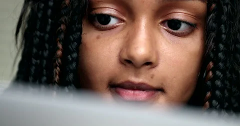 Close-up girl face looking at computer s... | Stock Video | Pond5