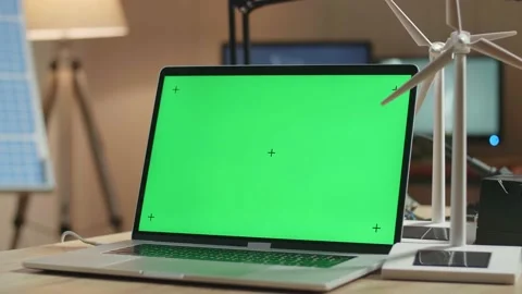 Close Up Of Green Screen Laptop And Wind... | Stock Video | Pond5