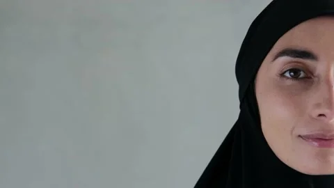 Close-up half face of arab woman in blac... | Stock Video | Pond5
