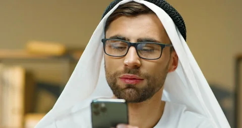 Close up of handsome young muslim man in... | Stock Video | Pond5