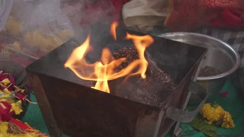 Close up of Havan kund flame, Indian Wed... | Stock Video | Pond5