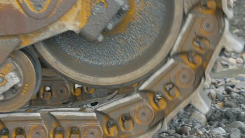Close-up of heavy excavator tracks flatt... | Stock Video | Pond5