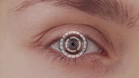 Close-up image of a human eye with a dig... | Stock Video | Pond5