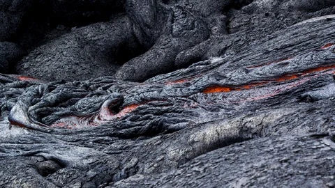 Close Up Lava Flowing Red Hot Volcano Ha... | Stock Video | Pond5