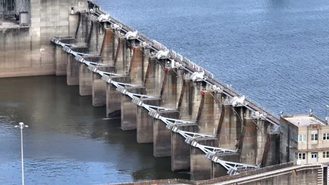 Close up of Lock and Dam infrastructure ... | Stock Video | Pond5