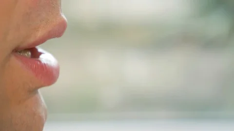 close-up. male lips in profile. the man ... | Stock Video | Pond5