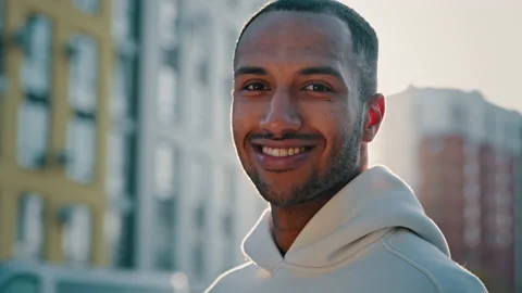 Close up male portrait in morning sun ra... | Stock Video | Pond5