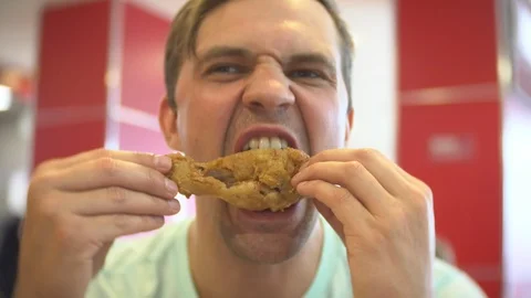 close-up, man eats, fast food, chicken n... | Stock Video | Pond5