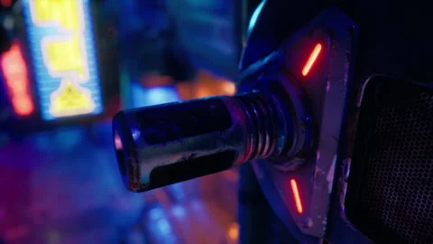 A close up of a metal object with neon l... | Stock Video | Pond5