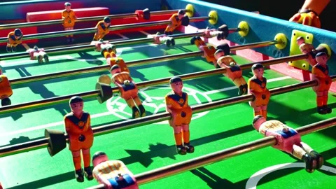 Close-up of a miniature soccer field, a ... | Stock Video | Pond5
