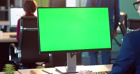 Close up of monitor in office. Green scr... | Stock Video | Pond5