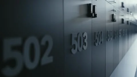 Close-Up of Numbered Gym Lockers in Mode... | Stock Video | Pond5