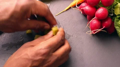 Close up person hands chopping pickles f... | Stock Video | Pond5