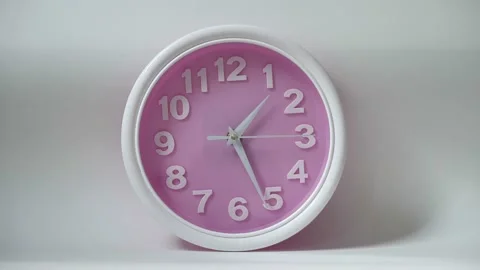Close up a pink clock isolated on white ... | Stock Video | Pond5