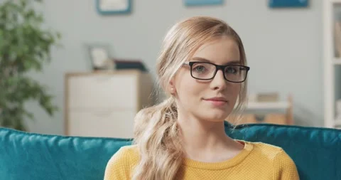 Close up portrait of beautiful smart blo... | Stock Video | Pond5