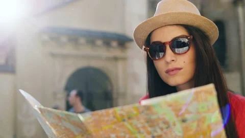 Close up portrait of beautiful tourist o... | Stock Video | Pond5
