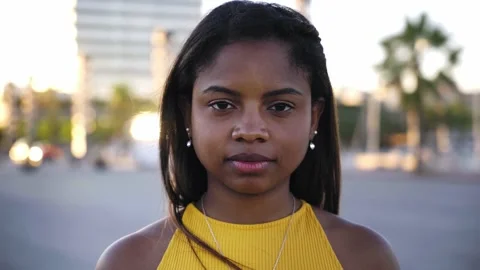 Close up portrait of beautiful young bla... | Stock Video | Pond5