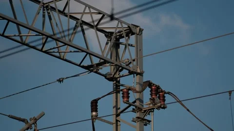 Close-up of power lines and wires on the... | Stock Video | Pond5