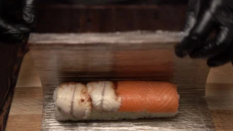 Close-up of process of making sushi, rol... | Stock Video | Pond5