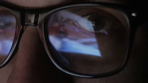Close-up reflection in glasses of a man ... | Stock Video | Pond5