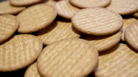 Close up, Round Crispy Shortbread Cookie... | Stock Video | Pond5