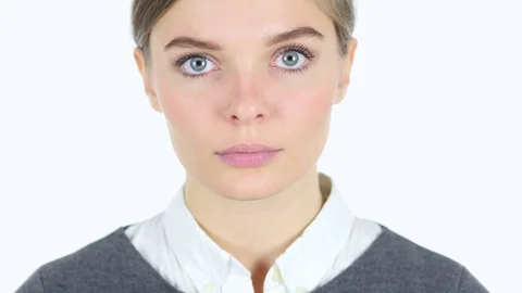 Close Up of Serious Girl Face, White Bac... | Stock Video | Pond5