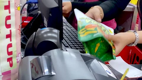 Close up shot hand of Cashier using barc... | Stock Video | Pond5