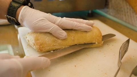 Close shot of a man hand cutting white s... | Stock Video | Pond5